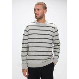 Rundhalspullover Street One MEN, Herren, Gr. L (42), hellwei&szlig;, Web, 100% Baumwolle, gestreift, normal normal, Rundhals, Rippb&uuml;ndchen, Pullover Rundhalspullover, Rundhalsausschnitt
