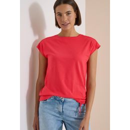 T-Shirt Cecil, Damen, Gr. L (42), coral, Web, 50% Baumwolle, 50% Modal, unifarben, normal normal, U-Boot-Ausschnitt, abgesteppt, Shirts T-Shirt, mit U-Boot-Ausschnitt