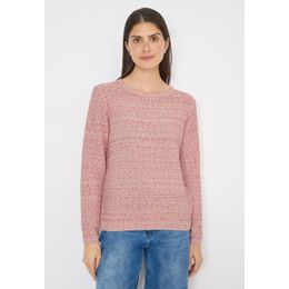 Strickpullover Cecil, Damen, Gr. L (42), vanillewei&szlig;, Web, 70% Baumwolle, 30% Polyester, gemustert, comfort fit normal, U-Boot-Ausschnitt, Rippb&uuml;ndchen, Pullover Strickpullover, mit U-Boot-Ausschnitt