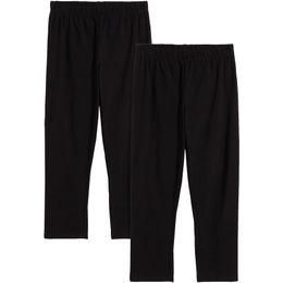 Caprileggings bonprix, M&auml;dchen, Gr. 128/134, N-Gr, schwarz, Obermaterial: 95% Baumwolle, 5% Elasthan, skinny fit, Hosen, aus Baumwoll-Mix, Skinny Fit, Capri-L&auml;nge, im 2er-Pack