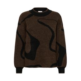 Strickpullover Kaffe "Strickpullover KAwilma", Damen, Gr. L, schwarz (schwarz, braun circle pattern), Obermaterial: 46% Polyacryl PAN. 45% Nylon NY. 5% Wolle mw. 4% Elasthan EL., Pullover Strickpullover