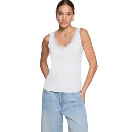 Tr&auml;gertop Zero "Damen mit Spitzenkante", Damen, Gr. 34, brilliant wei&szlig;, Spitze, Obermaterial: 95% Baumwolle (organic), 5% Elasthan, figurbetont normal, V-Ausschnitt, Tops Tr&auml;gertop, Spitze