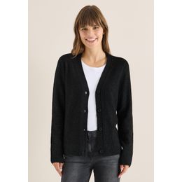Cardigan Cecil, Damen, Gr. L (42), schwarz melange, Web, 37% Baumwolle, 34% Polyacryl, 26% Polyester, 3% Elasthan, unifarben, normal normal, V-Ausschnitt, Strickb&uuml;ndchen, Strickjacken, Grobstrick