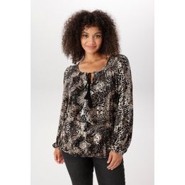 Langarmshirt ANISTON PLUS, Damen, Gr. 46, schwarz, wei&szlig;, beige, natur, Single Jersey, Obermaterial: 95% Viskose, 5% Elasthan, bedruckt, gemustert, figurumspielend Po-bedeckend, Rundhals, elastischer Bund mit Gummizug, Shirts Langarmshirt, in modischem Schlangendruck - NEUE KOLLEKTION