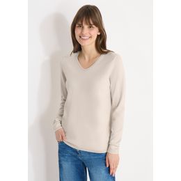 Strickpullover Cecil, Damen, Gr. L (42), grain beige, Stoff, 72% Viskose, 28% Polyester, unifarben, normal normal, V-Ausschnitt, abgesteppt, Pullover Strickpullover, mit abgerundetem V-Ausschnitt
