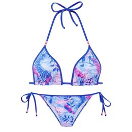Triangel-Bikini Vivance, Damen, Gr. 34, Cup A/B, blau, bedruckt, Microfaser, bedruckt, Bikini-Sets Triangel-Bikini, mit stylischem Bl&auml;tterprint