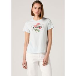 Levi's Rundhalsshirt LEVI'S "THE PERFECT TEE", Damen, Gr. L, blau (lse the perfect tee lse_bw carnations country air), Jersey, Obermaterial: 100% Baumwolle, figurbetont h&uuml;ftlang, Rundhals, Shirts Rundhalsshirt, mit Logo im Metallic-Holo Print
