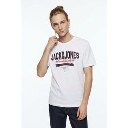 Jack & Jones PlusSize Rundhalsshirt "JJELOGO TEE SS O-NECK 2 COL SS26 SN PLS", Jungen, Gr. 5XL, hellwei&szlig;, Jersey, Obermaterial: 100% Baumwolle, JACK & JONES PLUSSIZE, Rundhals, Shirts Rundhalsshirt, mit auff&auml;lligem Print