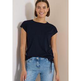 T-Shirt Cecil, Damen, Gr. L (42), universal blau, Web, 50% Baumwolle, 50% Modal, unifarben, normal normal, U-Boot-Ausschnitt, abgesteppt, Shirts T-Shirt, mit U-Boot-Ausschnitt