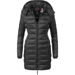 Steppmantel Marikoo "Abendsternchen", Damen, Gr. 4XL (48), schwarz, Oberstoff: 100% Nylon, Futter: 100% Polyester, Wattierung: 100% Polyester, &Auml;rmelfutter: 100% Polyester, clean, unifarben, figurbetont Po-bedeckend, hoch geschlossener Ausschnitt, &Auml;rmel ohne &Auml;rmelschlitz Rippstrickb&uuml;ndchen kontrastfarben, M&auml;ntel Steppmantel, zeitloser Wintermantel mit schmaler Steppung