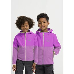 Softshelljacke Jack Wolfskin "SANDBIRD HOODED JKT K", Kinder, Gr. 152, foxglove, Softshell, Obermaterial: 100% Polyester. Futter: 100% Polyester, kontrastfarbene Details, Basic h&uuml;ftbedeckend, eingefasste Kante, Jacken Softshelljacke, Winddicht, atmungsaktiv, &Uuml;bergangsjacke