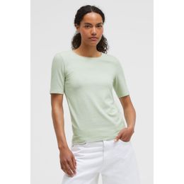 Rundhalsshirt SENSES.THE LABEL, Damen, Gr. L, gr&uuml;n (pastel lime), Single Jersey, Material: 65% Viskose, 30% Polyamid, 5% Elasthan, unifarben, regular fit normal, Rundhals, eingesetzt gerader Abschluss, Shirts Rundhalsshirt