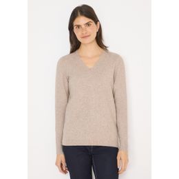 Strickpullover Cecil, Damen, Gr. L (42), sandalwood beige melange, Web, 37% Baumwolle, 34% Polyacryl, 26% Polyester, 3% Elasthan, unifarben, normal normal, V-Ausschnitt, abgesteppt, Pullover Strickpullover, aus Feinstrick