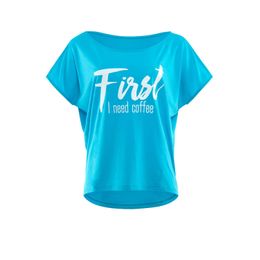 Oversize-Shirt WINSHAPE "MCT002 ultra leicht", Damen, Gr. L, blau (sky blau, glitzer wei&szlig;), 50% Modal, 50% Baumwolle, U-Boot-Ausschnitt, Shirts Yogawear Yogashirt, mit wei&szlig;em Glitzer-Aufdruck