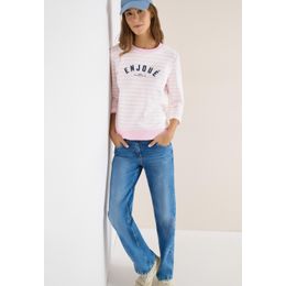 Sweatshirt Cecil, Damen, Gr. L (42), light blush rose, Web, 65% Baumwolle, 35% Polyester, gestreift, comfort fit, Rundhals, abgesteppt, Sweatshirts Sweatshirt, Rundhalsausschnitt