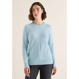 Strickpullover Cecil, Damen, Gr. XL (44), faded blau melange, Web, 37% Baumwolle, 34% Polyacryl, 26% Polyester, 3% Elasthan, unifarben, normal normal, Rundhals, Strickb&uuml;ndchen, Pullover Strickpullover, aus Feinstrick