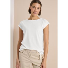 T-Shirt Cecil, Damen, Gr. L (42), vanillewei&szlig;, Web, 50% Baumwolle, 50% Modal, unifarben, normal normal, U-Boot-Ausschnitt, abgesteppt, Shirts T-Shirt, mit U-Boot-Ausschnitt