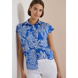 Kurzarmbluse Cecil, Damen, Gr. L (42), surf blau, Web, 100% Baumwolle, gemustert, normal normal, Rundhals, abgesteppt, Blusen, aus reiner Baumwolle