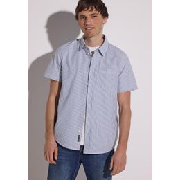 Kurzarmhemd Street One MEN, Herren, Gr. L (42), US-Gr&ouml;&szlig;en, blau (hellwei&szlig;), Web, 100% Baumwolle, gestreift, normal normal, V-Ausschnitt, abgesteppt, Hemden, aus reiner Baumwolle