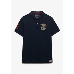 Poloshirt Superdry "CREST POLO", Herren, Gr. L, blau (schwarzest navy), Single Jersey, Obermaterial: 100% Baumwolle, bedruckt, relaxed fit normal, Rundhals, Shirts, mit Markenlabel, aus Baumwolle, Relaxed Fit, bedruckte Optik