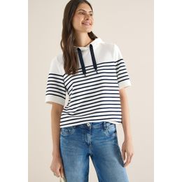 Sweatshirt Cecil, Damen, Gr. L (42), universal blau, Web, 90% Baumwolle, 8% Polyester, 2% Elasthan, gestreift, comfort fit, ohne Ausschnitt, Rippb&uuml;ndchen, Sweatshirts Sweatshirt, mit Kapuze