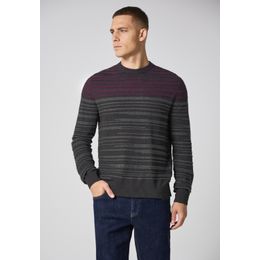 Rundhalspullover Street One MEN, Herren, Gr. L (42), bordeaux rot, Web, 50% Baumwolle, 50% Polyacryl, gestreift, normal normal, Rundhals, Rippb&uuml;ndchen, Pullover Rundhalspullover, mit Streifen-Struktur