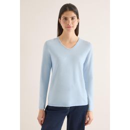 Strickpullover Cecil, Damen, Gr. L (42), light sky blau, Stoff, 72% Viskose, 28% Polyester, unifarben, normal normal, V-Ausschnitt, abgesteppt, Pullover Strickpullover, mit abgerundetem V-Ausschnitt