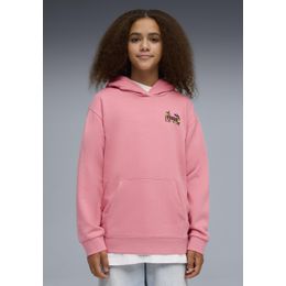 Kapuzensweatshirt Puma "MID90S RELAXED GRAPHIC HOODIE TR G", M&auml;dchen, Gr. 140, wild pink, Sweatware, Obermaterial: 68% Baumwolle, 32% Polyester, bedruckt, relaxed fit normal, angesetztes B&uuml;ndchen, Sweatshirts, f&uuml;r Jugendliche, sportlicher Stil, mit Logodruck, mit K&auml;ngurutasche