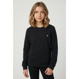 Sweatshirt Calvin Klein Jeans "MINI BADGE", M&auml;dchen, Gr. 4 (104), pvh schwarz, Sweatware, Obermaterial: 88% Baumwolle, 12% Polyester, unifarben, regular fit normal, Rundhals, eingesetzt Rippb&uuml;ndchen, Sweatshirts Sweatshirt, Regular fit, Badge