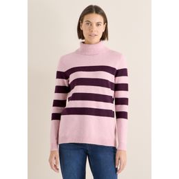 Strickpullover Cecil, Damen, Gr. L (42), rosa (blossom glow melange), Web, 37% Baumwolle, 34% Polyacryl, 26% Polyester, 3% Elasthan, gestreift, normal normal, hoch geschlossener Ausschnitt, Rippb&uuml;ndchen, Pullover Strickpullover, im Streifen-Design