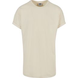 T-Shirt Urban Classics "Urban Classics Herren Long Shaped Turnup Tee", Jungen, Gr. L, sandwei&szlig;, 100% Baumwolle, unifarben, loose fit, Rundhals, Shirts T-Shirt