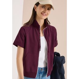 Sweatjacke Cecil, Damen, Gr. L (42), sweet grape rot, Sweatware, 100% Baumwolle, unifarben, comfort fit normal, hoch geschlossener Ausschnitt, Aufschlag, Sweatjacken Sweatjacke, mit Stehkragen