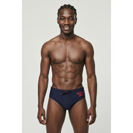 Badeslip Reebok "Wells", Herren, Gr. L, N-Gr, blau (vector navy), Microfaser, Elasthan, Polyamid, Polyester, unifarben, Badehosen, mit Kordel, mit Logoschriftzug, kurz, basic, bequem, schnell trocknend