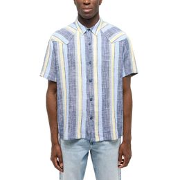 Kurzarmhemd Mustang "Herren Style Holiday", Herren, Gr. L, US-Gr&ouml;&szlig;en, bunt 12899, Web, 70% Viskose, 30% Leinen, gestreift, relaxed fit, Hemden