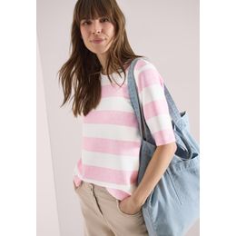 Sweatshirt Cecil, Damen, Gr. XL (44), rosa (light blush rose), Sweatware, 47% Viskose, 45% Polyester, 8% Elasthan, gestreift, comfort fit, Rundhals, abgesteppt, Sweatshirts Sweatshirt, Rundhalsausschnitt