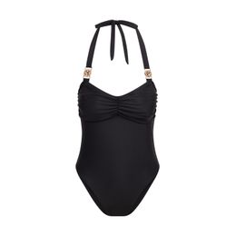 Badeanzug MODA MINX "Amour Rouched", Damen, Gr. S, schwarz, 82% Polyamid, 18% Elasthan, unifarben, Badeanz&uuml;ge Badeanzug, mit tollem Steinbesatz
