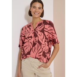Kurzarmbluse Cecil, Damen, Gr. L (42), bunt (coral), Stoff, 100% Viskose, normal normal, Rundhals, abgesteppt, Blusen, aus softer Viskose