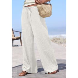 Schlupfhose Lascana "b&uuml;gelfrei mit weitem Bein", Damen, Gr. 34, N-Gr, creme, Cr&ecirc;pe, Obermaterial: 99% Polyester, 1% Elasthan, unifarben, figurumspielend, Hosen Schlupfhose, aus bequemen Stoff mit Kordelzug, Sommerhose, Strandhose