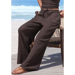 Schlupfhose Lascana "b&uuml;gelfrei mit weitem Bein", Damen, Gr. 34, N-Gr, dunkelbraun, Cr&ecirc;pe, Obermaterial: 99% Polyester, 1% Elasthan, unifarben, figurumspielend, Hosen Schlupfhose, aus bequemen Stoff mit Kordelzug, Sommerhose, Strandhose