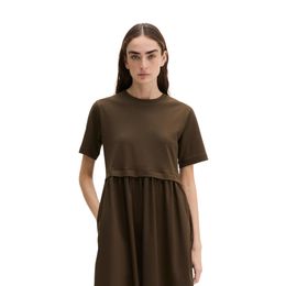 Marc O'Polo Jerseykleid MARC O'POLO "aus Material-Mix", Damen, Gr. L, Normalgr&ouml;&szlig;en, mossy earth, Obermaterial: 100% Baumwolle, unifarben, regular fit wadenlang, Rundhals, normaler Saum, Kleider Jerseykleid