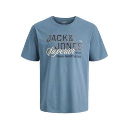 Jack & Jones PlusSize Rundhalsshirt "JJELOGO TEE SS O-NECK 2 COL SS26 SN PLS", Jungen, Gr. 4XL, blau mirage, Jersey, Obermaterial: 100% Baumwolle, JACK & JONES PLUSSIZE, Rundhals, Shirts Rundhalsshirt, mit auff&auml;lligem Print
