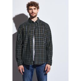 Langarmhemd Street One MEN, Herren, Gr. L (42), US-Gr&ouml;&szlig;en, graphite grau, Cord, 100% Baumwolle, kariert, normal normal, V-Ausschnitt, 1-Knopf-Manschette, Hemden, mit Knopfleiste