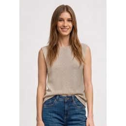 Tanktop Street One, Damen, Gr. 34, beige (clay sand), Stoff, 49% Baumwolle, 49% Polyester, 2% Metallfasern, unifarben, normal normal, Rundhals, abgesteppt, Tops Tanktop, im Glitzer-Look