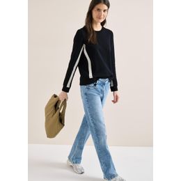 Sweatshirt Cecil, Damen, Gr. L (42), universal blau, Web, 65% Baumwolle, 35% Polyester, unifarben mit Farbeinsatz, comfort fit, Rundhals, Rippb&uuml;ndchen, Sweatshirts Sweatshirt, im soften Baumwoll-Mix