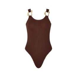 Badeanzug MODA MINX "SCRUNCH Irregular Hoop Swimsuit", Damen, Gr. L, braun, 97% Polyamid, 3% Elasthan, unifarben, Badeanz&uuml;ge Badeanzug, mit edlen Schmuckelementen an den Tr&auml;gern
