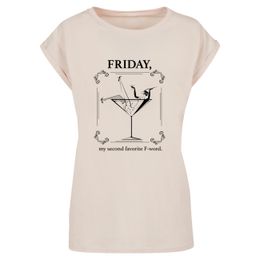 T-Shirt MisterTee "MisterTee Damen Ladies F-Word Extended Shoulder Tee", Damen, Gr. M, sandwei&szlig;, 100% Baumwolle, bedruckt, loose fit, Rundhals, Shirts T-Shirt