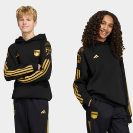 Kapuzensweatshirt adidas Sportswear "J FN HD", M&auml;dchen, Gr. 152, schwarz, gold metallic, Obermaterial: 78% Baumwolle, 22% Polyester, normal, Rundhals, angesetztes B&uuml;ndchen, Sweatshirts, f&uuml;r Kinder, mit Kapuze, ohne Verschluss