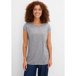 Longshirt bonprix "Longshirt aus Viskose-Mischung", Damen, Gr. 40/42 (M), grau (grau multi), Jersey, Obermaterial: 50% Polyester, 50% Viskose, meliert, unifarben, l&auml;ssig geschnitten Po-bedeckend, Rundhals, angeschnitten, Shirts Longshirt, l&auml;ssige Passform, l&auml;ngeres R&uuml;ckenteil, abgerundeter Saum