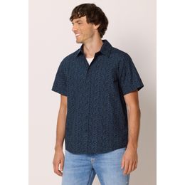 Kurzarmhemd Street One MEN, Herren, Gr. L (42), US-Gr&ouml;&szlig;en, schwarz ink blau, Web, 100% Baumwolle, bedruckt, normal normal, V-Ausschnitt, abgesteppt, Hemden, aus reiner Baumwolle