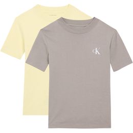 T-Shirt Calvin Klein Jeans "2-PACK MONOGRAM TOP", Jungen, Gr. 12 (152), french vanilla, beige, Single Jersey, Obermaterial: 100% Baumwolle, unifarben, regular fit, Rundhals, eingesetzt abgesteppte Kante, Shirts T-Shirt, Regular fit f&uuml;r Kinder, 2er-Set